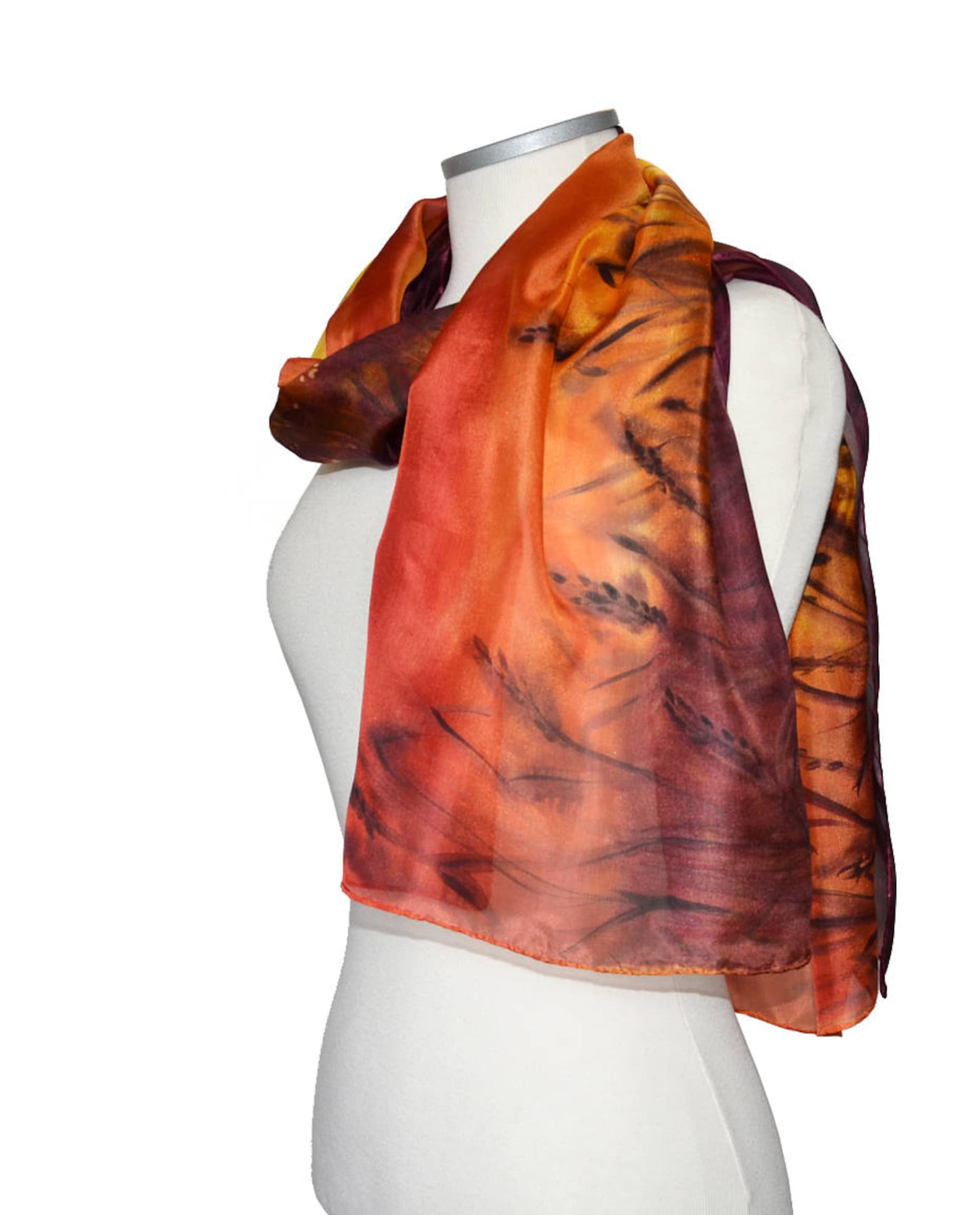 Hand Painted Silk Scarf Sunset Scarf Burgundy Silk Scarf - Etsy