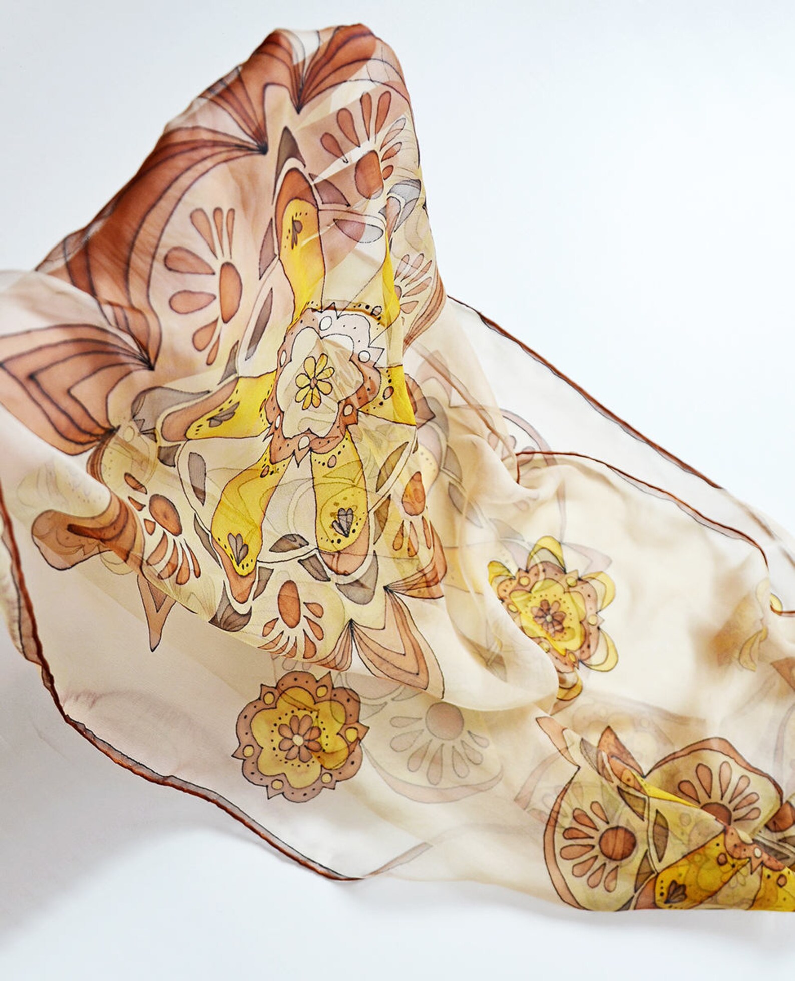 Painted Mandala Scarf Pastel Brown Scarf Shiffon Scarf - Etsy