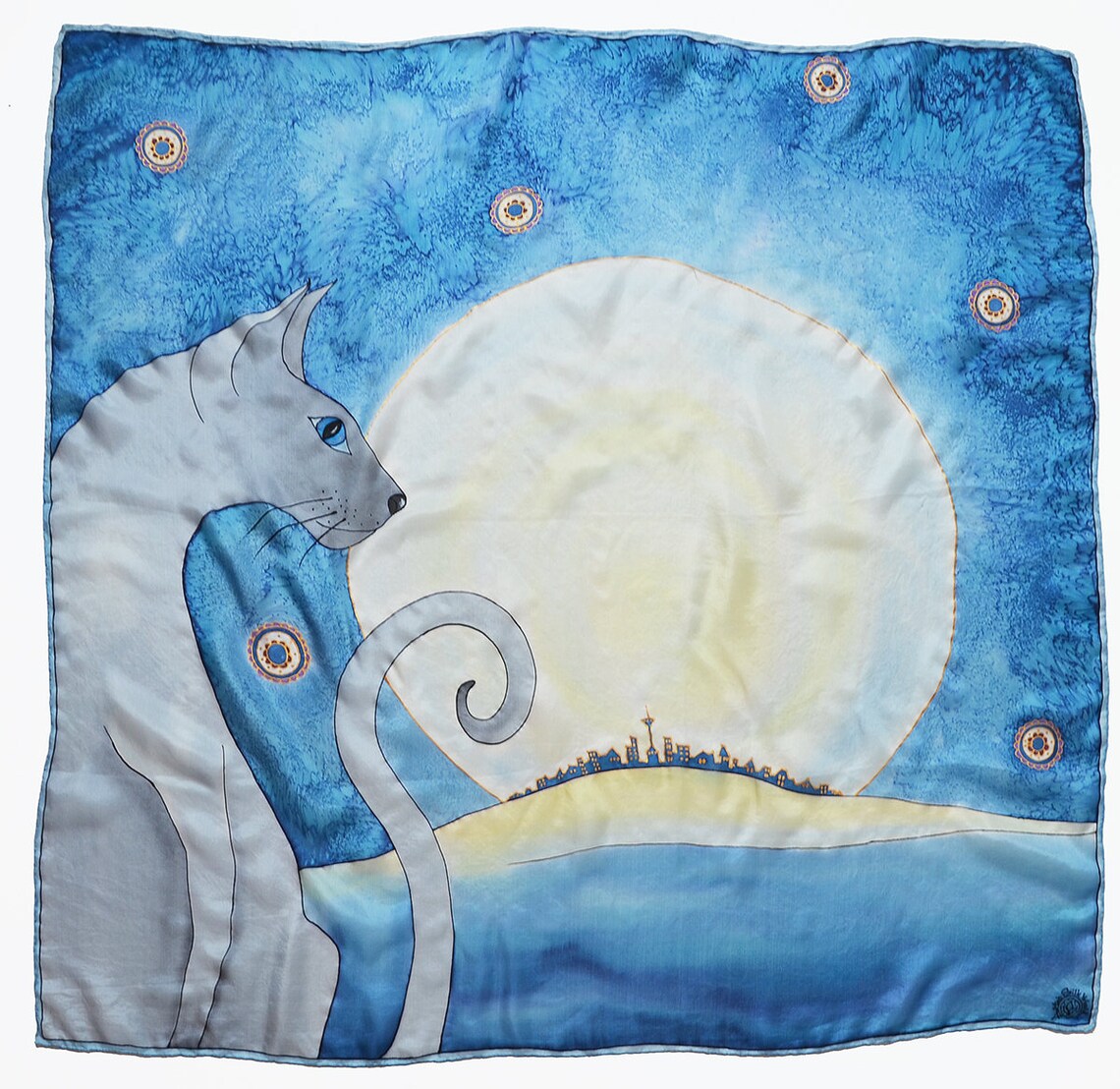 Cat Scarf Mothers Day Gift Blue Silk Scarf Scarf With Cat - Etsy