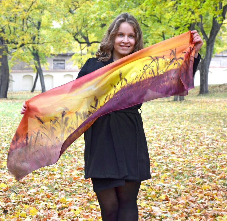 Hand Painted Silk Scarf Sunset Scarf Burgundy Silk Scarf - Etsy