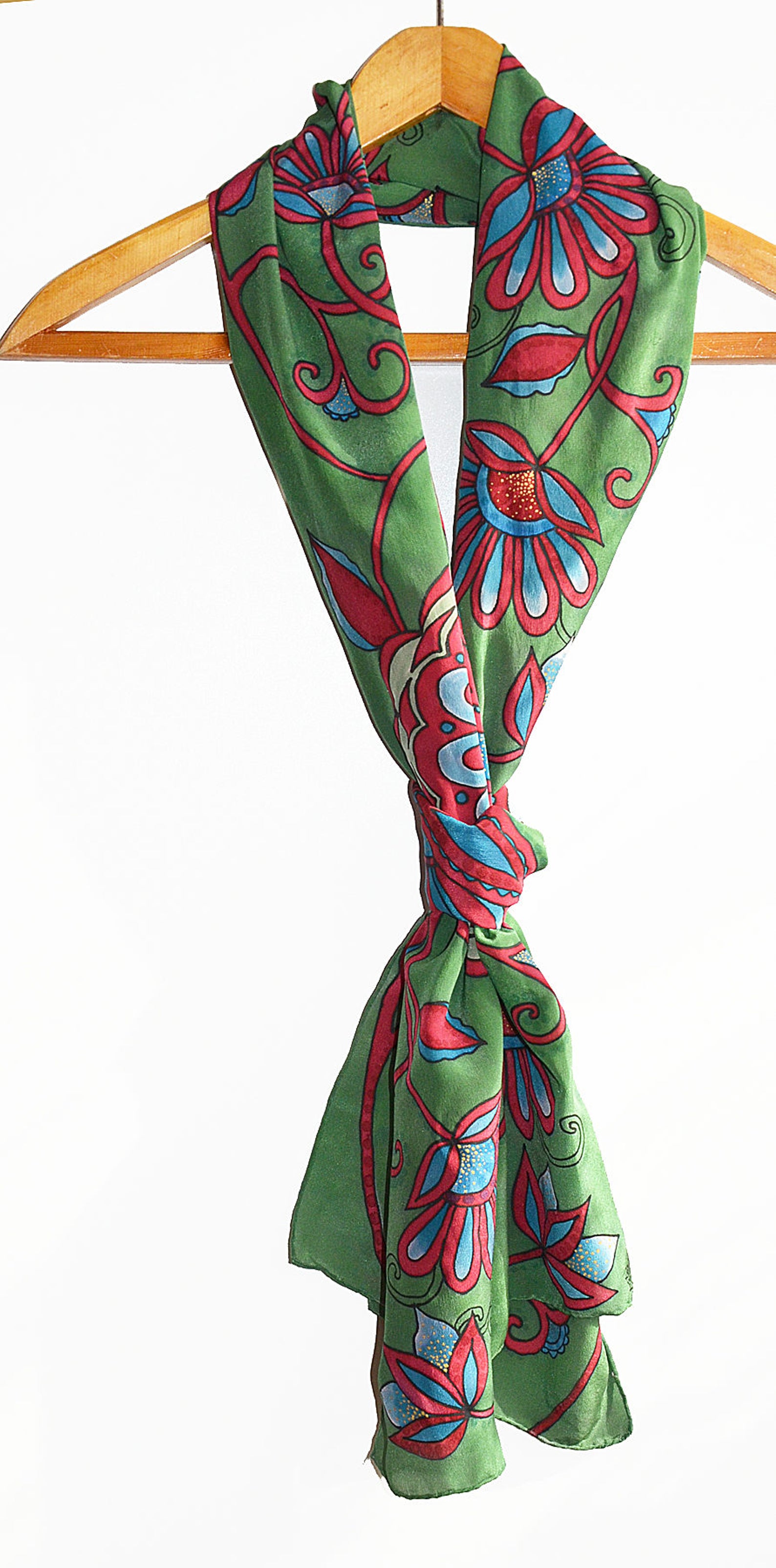 Green Floral Scarf Hand Painted Scarf Silk Scarf Abstract - Etsy