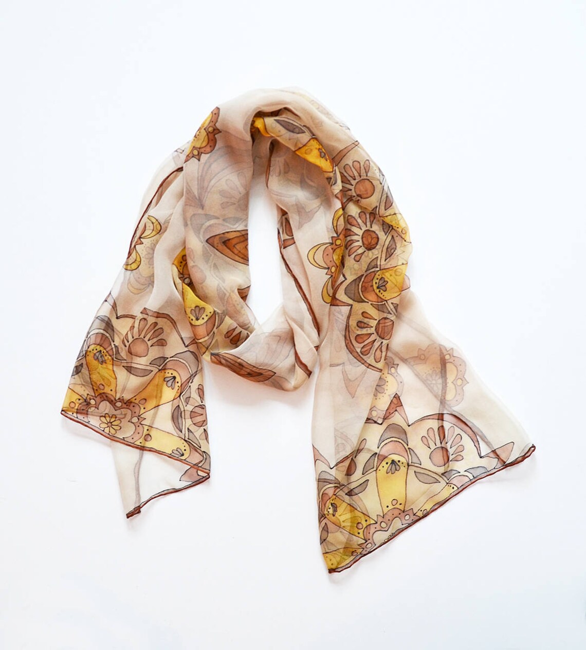 Painted Mandala Scarf Pastel Brown Scarf Shiffon Scarf - Etsy