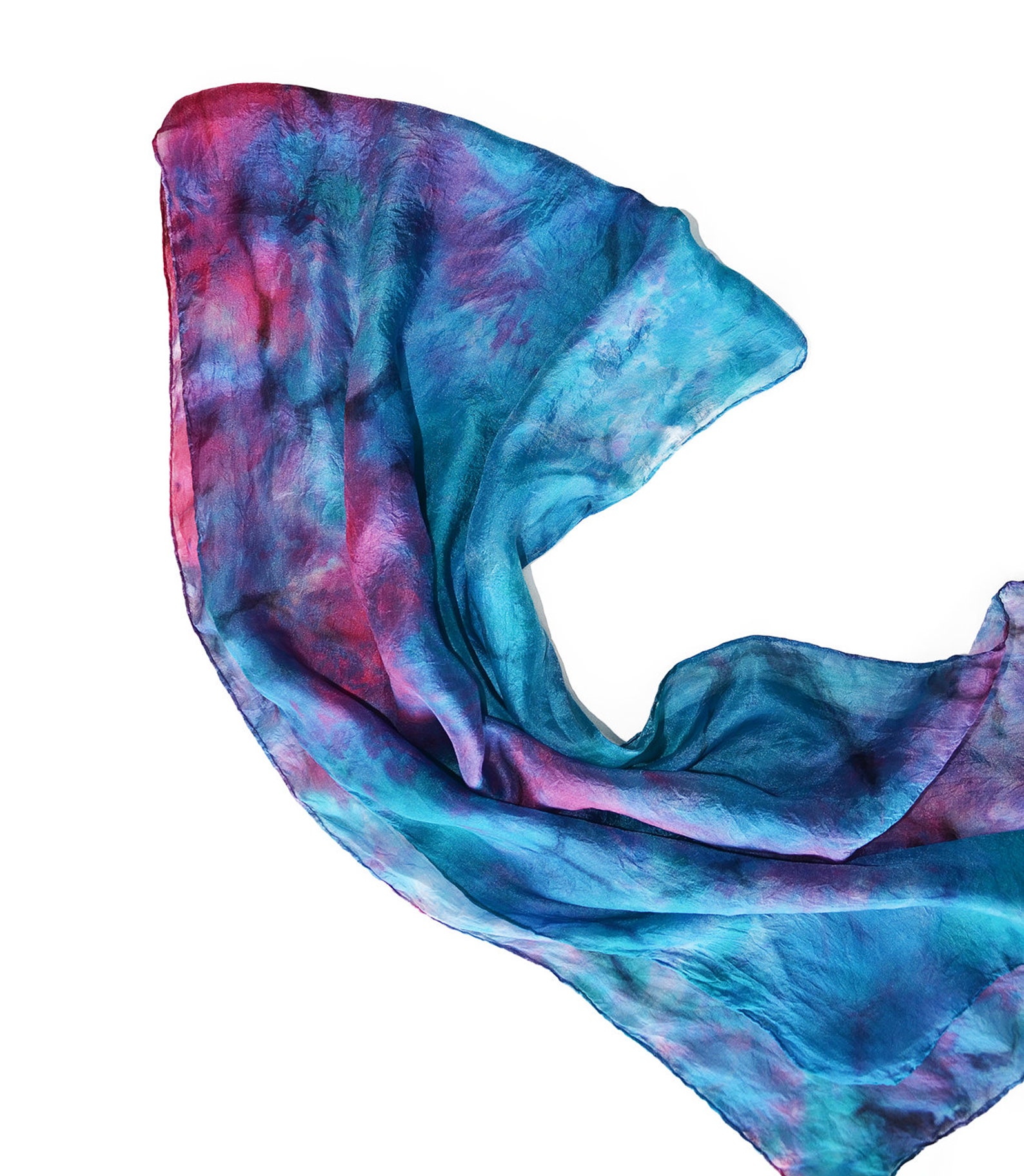 Painted Silk Scarf- Deep Ocean Blue Scarf- Turquoise Red Scarf- Scarf ...
