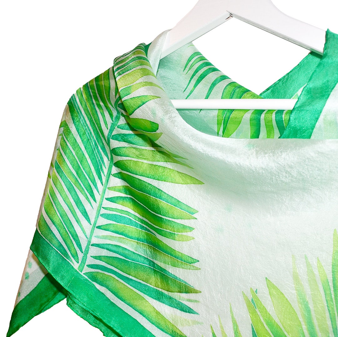Hand-painted Silk Scarf: Tropical Green Leaf Design - Etsy