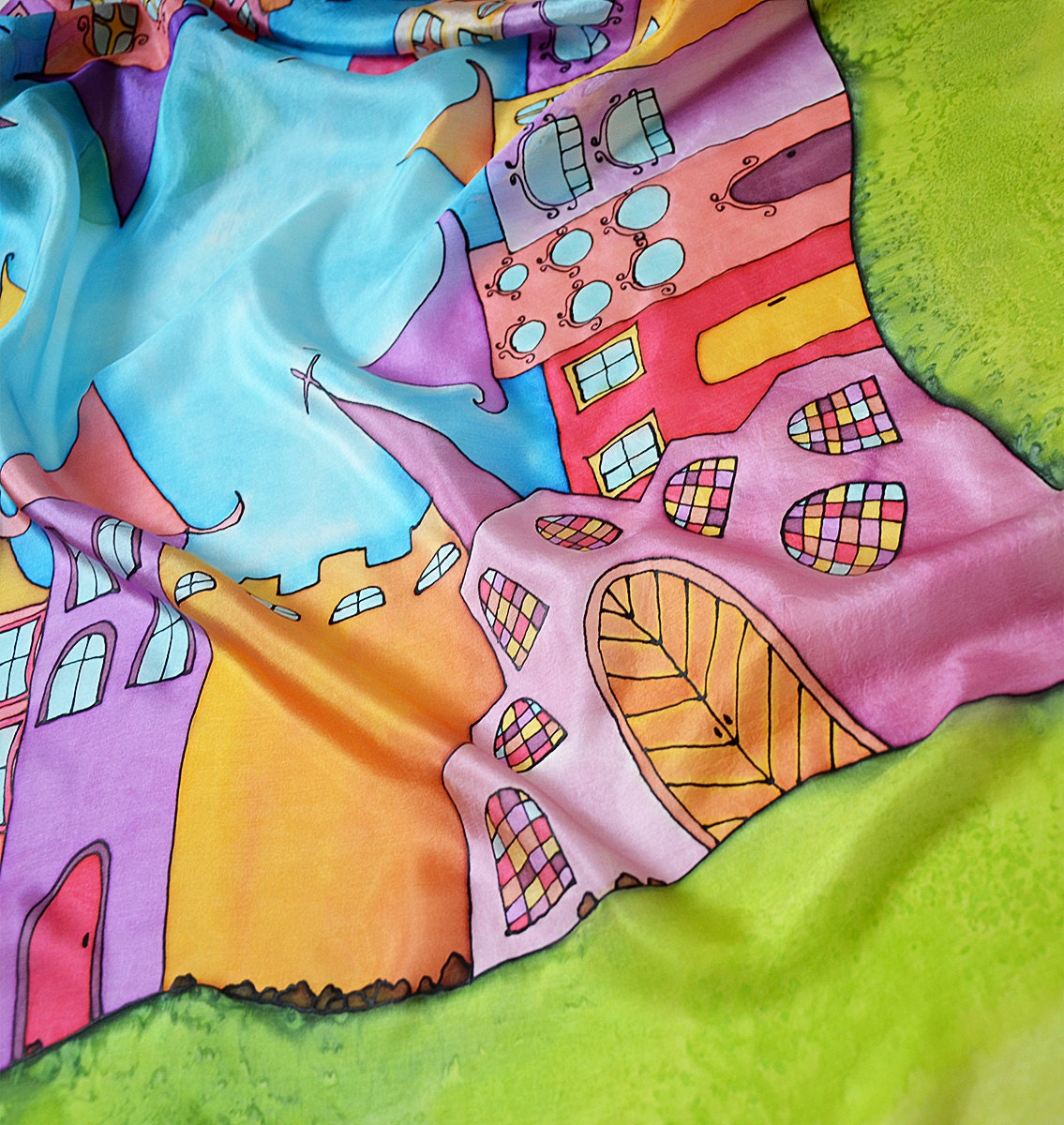 Hand-painted Silk Scarf: Colorful Houses, Architect Gift - Etsy