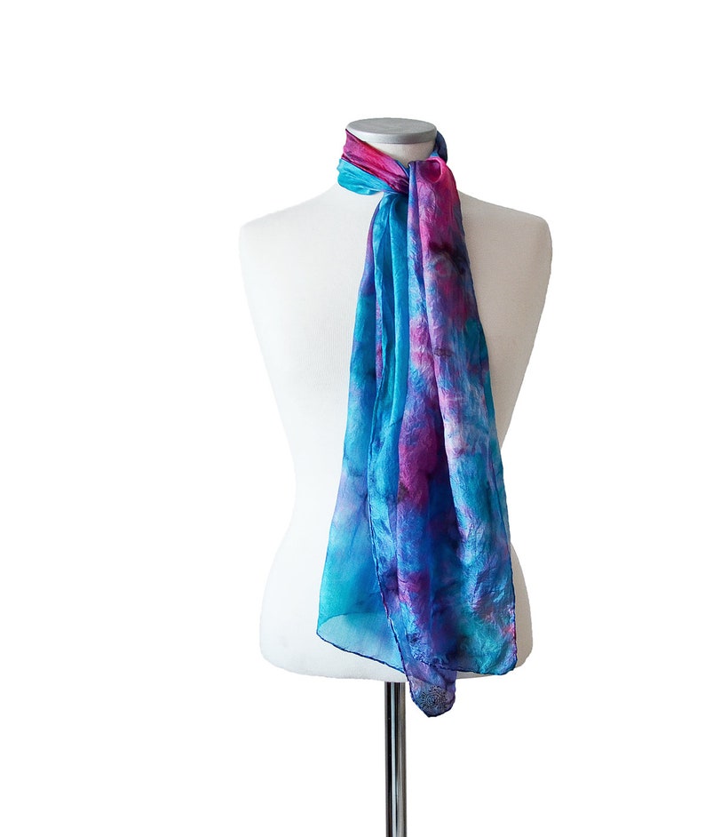 Painted Silk Scarf- Deep Ocean Blue Scarf- Turquoise Red Scarf- Scarf ...
