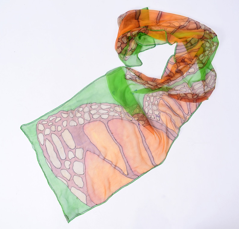 Butterfly Wings Scarf- Butterfly Scarf- Hand Painted Silk Scarf- Green ...
