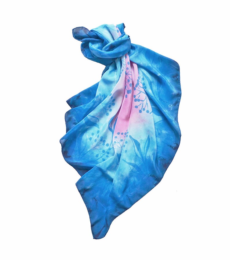 Blue Silk Scarf Hand Painted Scarf Silk Scarf Square Pink Silk Scarf ...