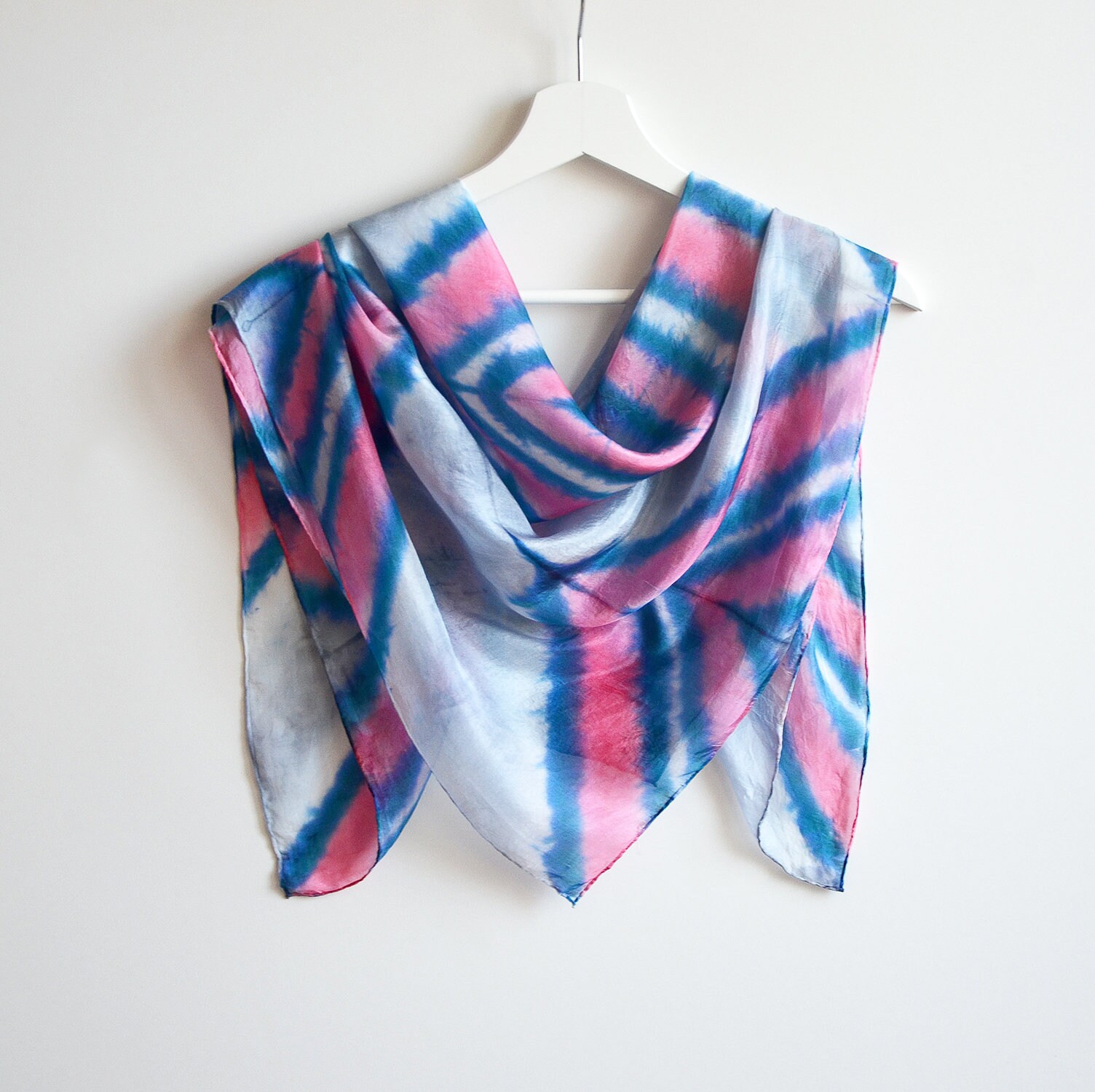 Geometric Design Painted Scarf in Blue and Pink - Etsy