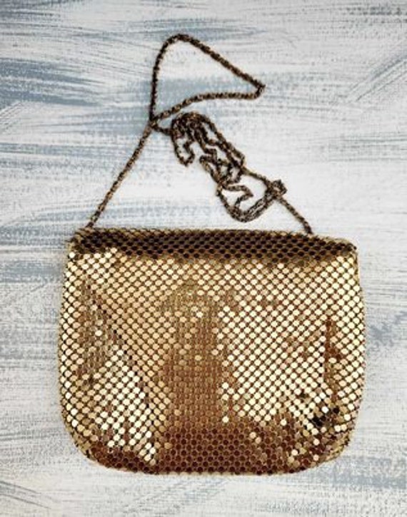 Gold Metal Mesh Purse Vintage Crossbody Clutch Bag En… - Gem