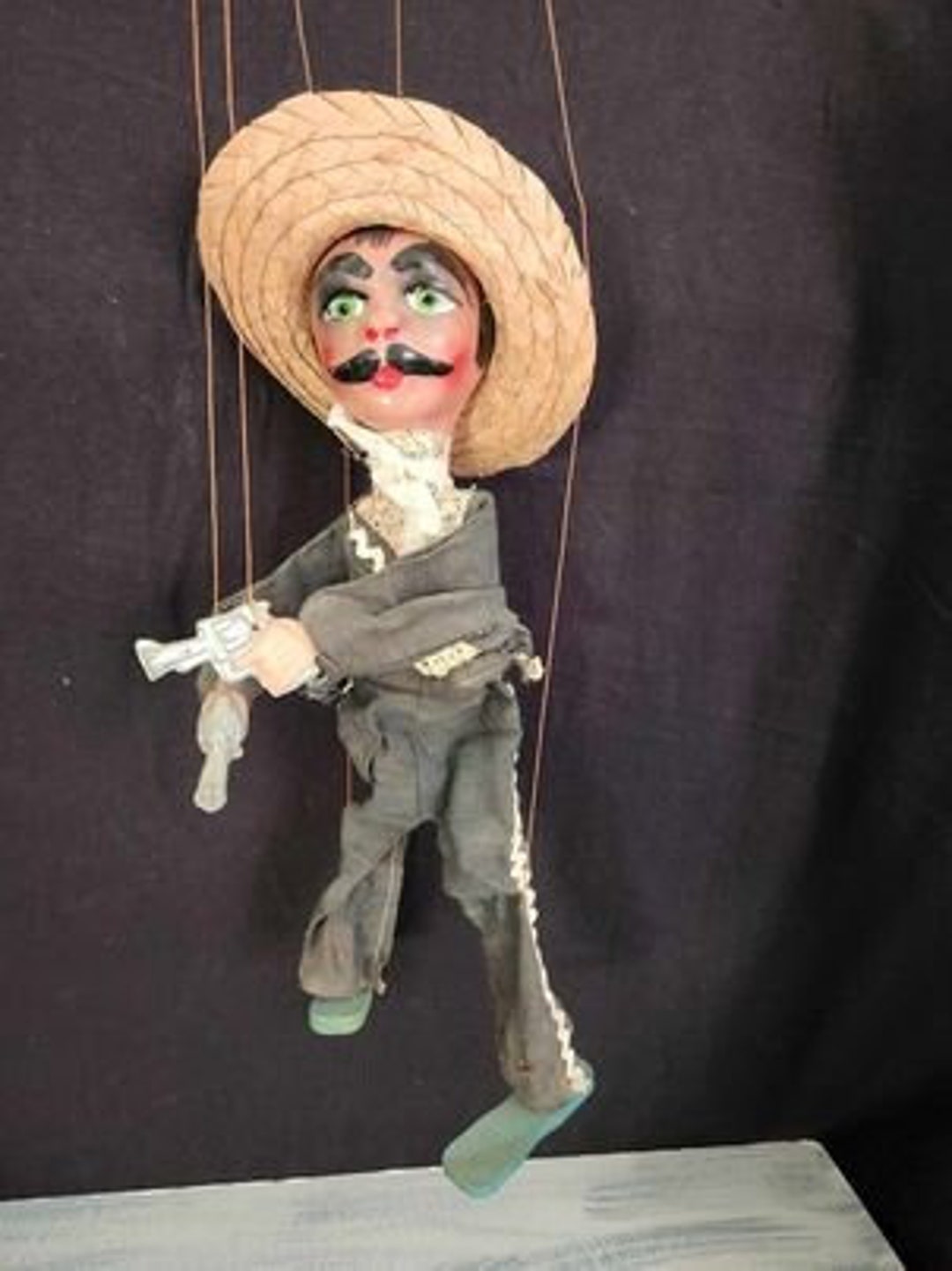 Vintage Marionette Mexican Outlaw Poncho via Gun Slinger String Puppet ...