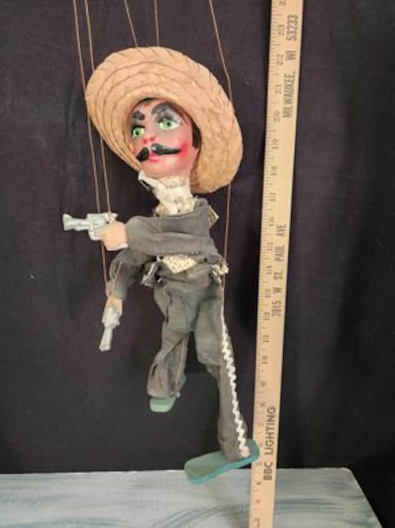 Vintage Marionette Mexican Outlaw Poncho via Gun Slinger String Puppet ...