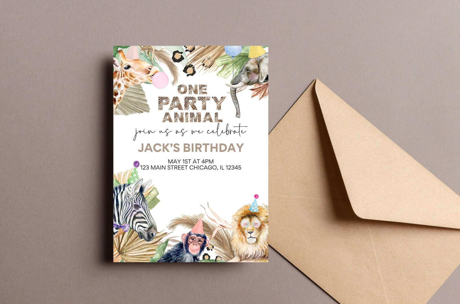 Editable Party Animal Birthday Invitation | Party Animal | Safari ...