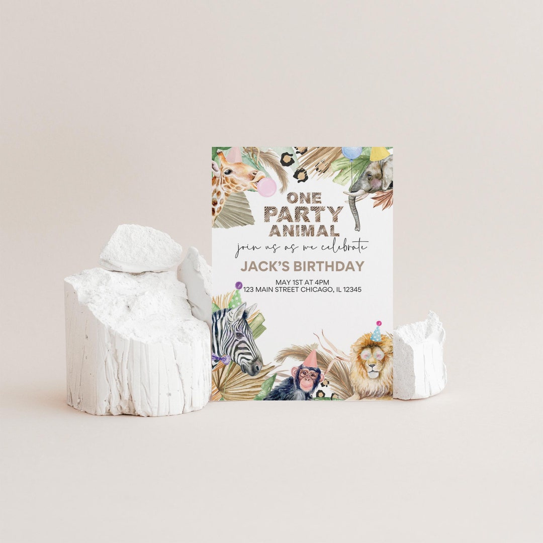 Editable Party Animal Birthday Invitation | Party Animal | Safari ...