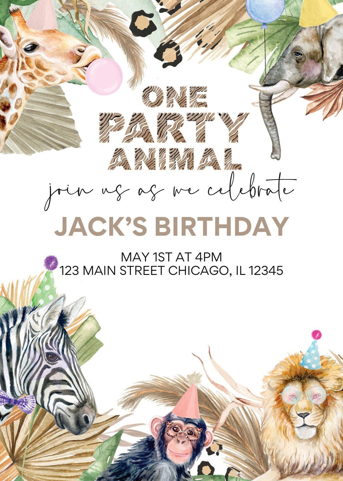 Editable Party Animal Birthday Invitation | Party Animal | Safari ...