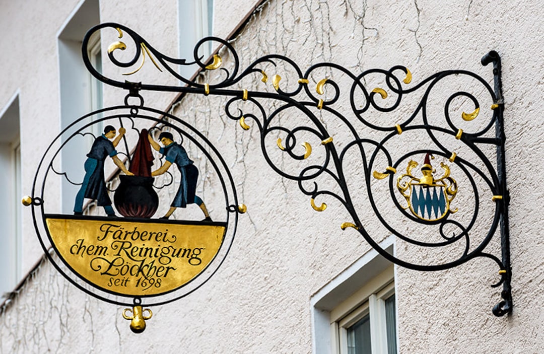 Fussen Old Town Merchant Sign, Germany, Bavaria, Bavarian Alps ...