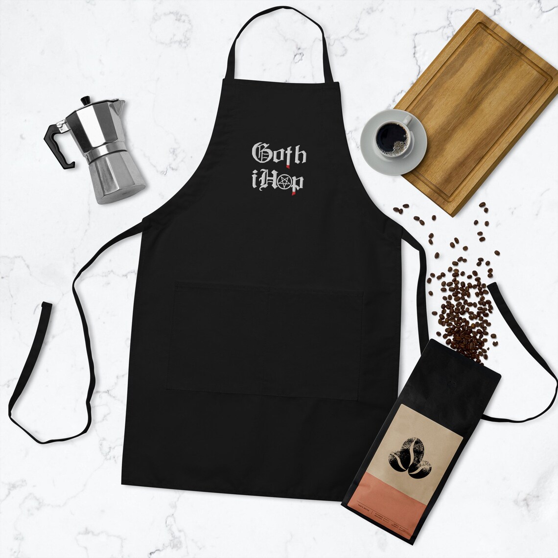 Goth Ihop Embroidered Apron Uniform Meme Costume Black With Red and ...