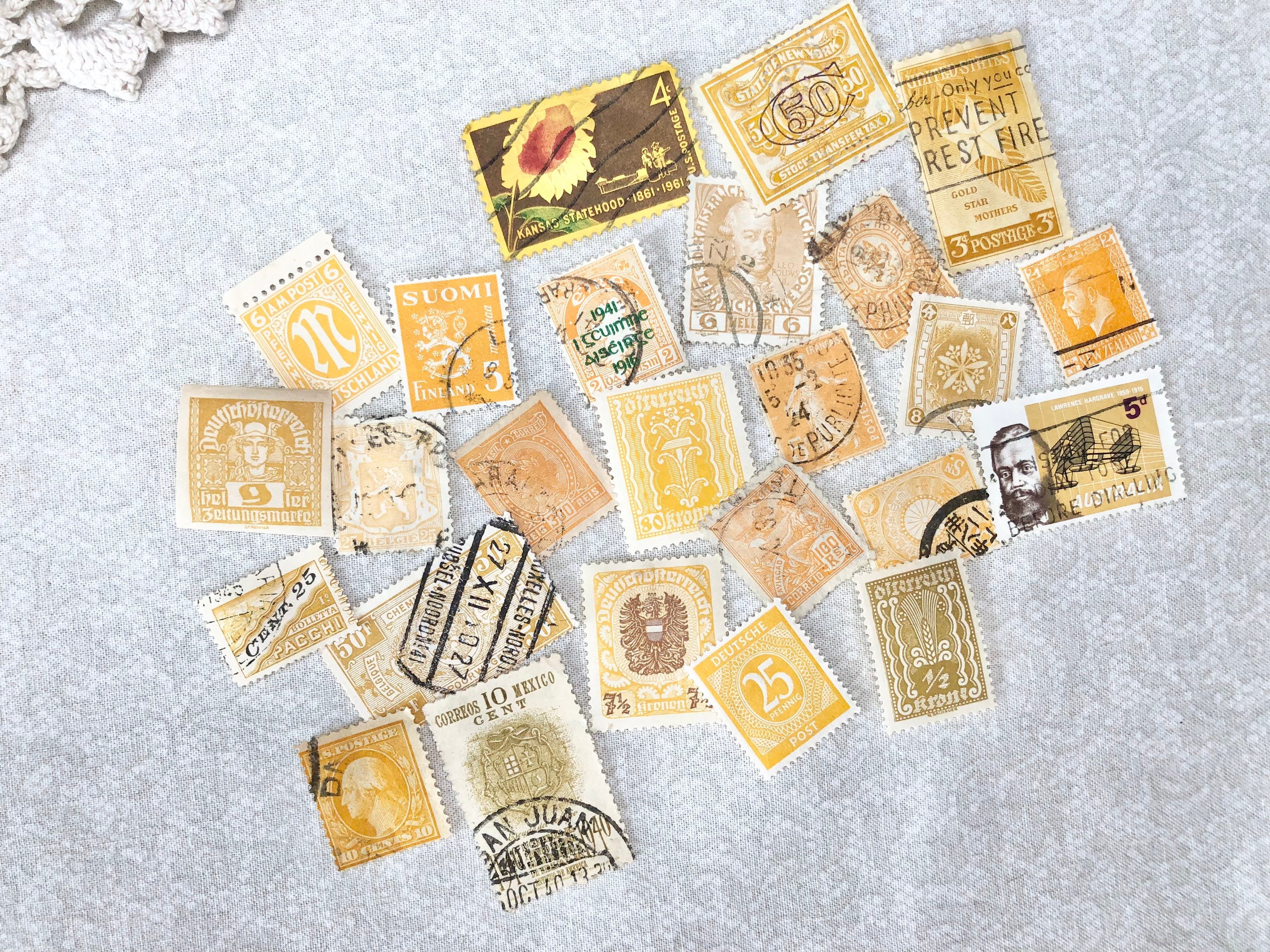 Yellow Vintage Stamp Lot 25 | Etsy