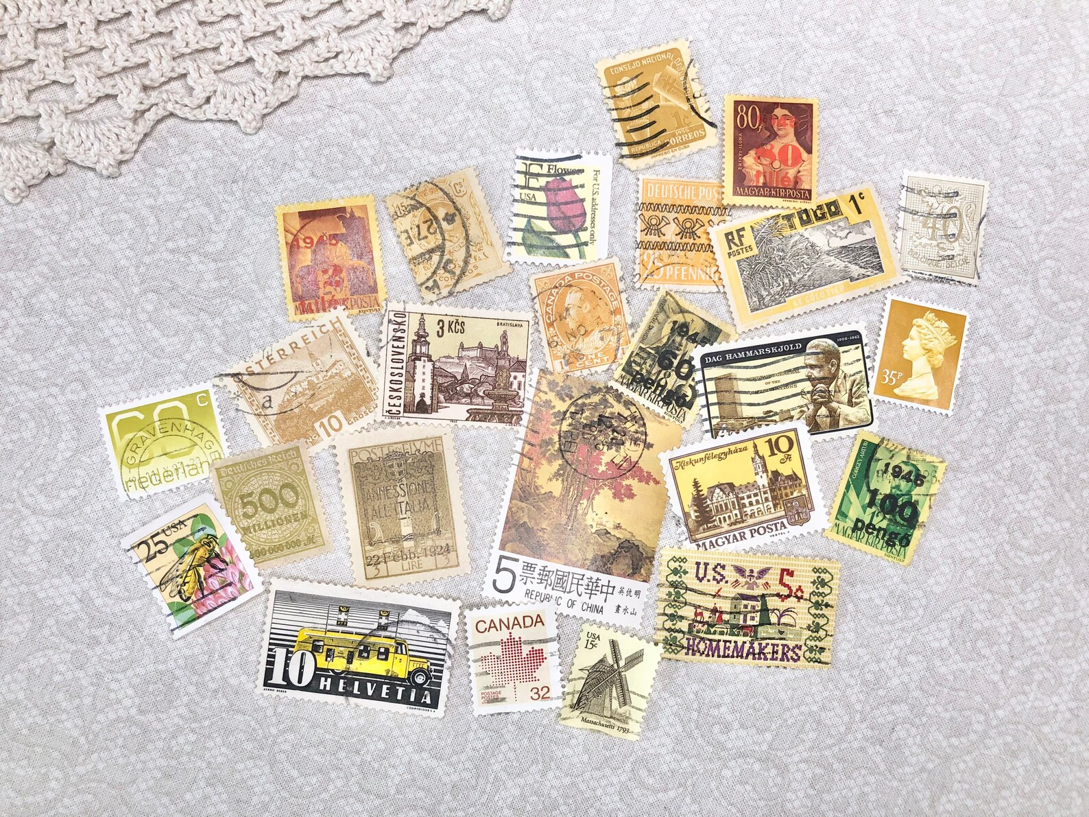 Yellow Vintage Stamp Lot 25 | Etsy