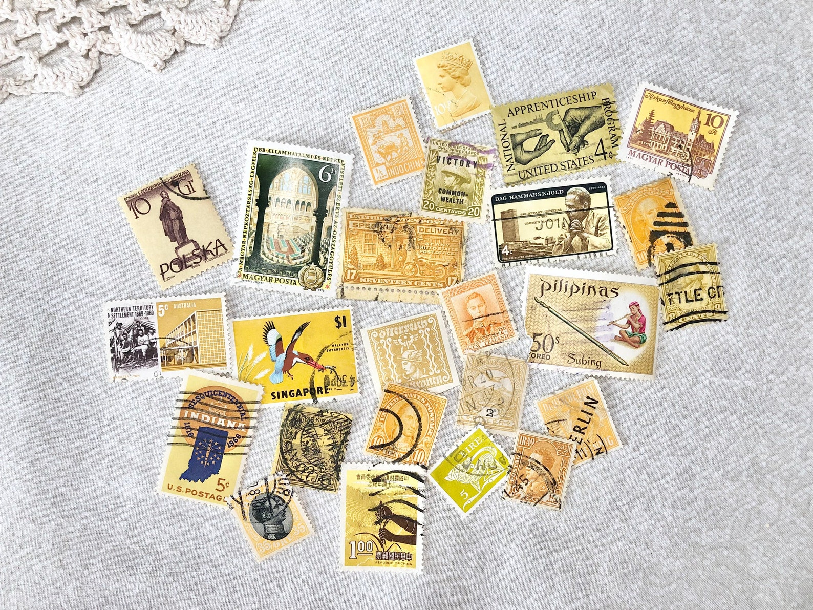 Yellow Vintage Stamp Lot 25 | Etsy