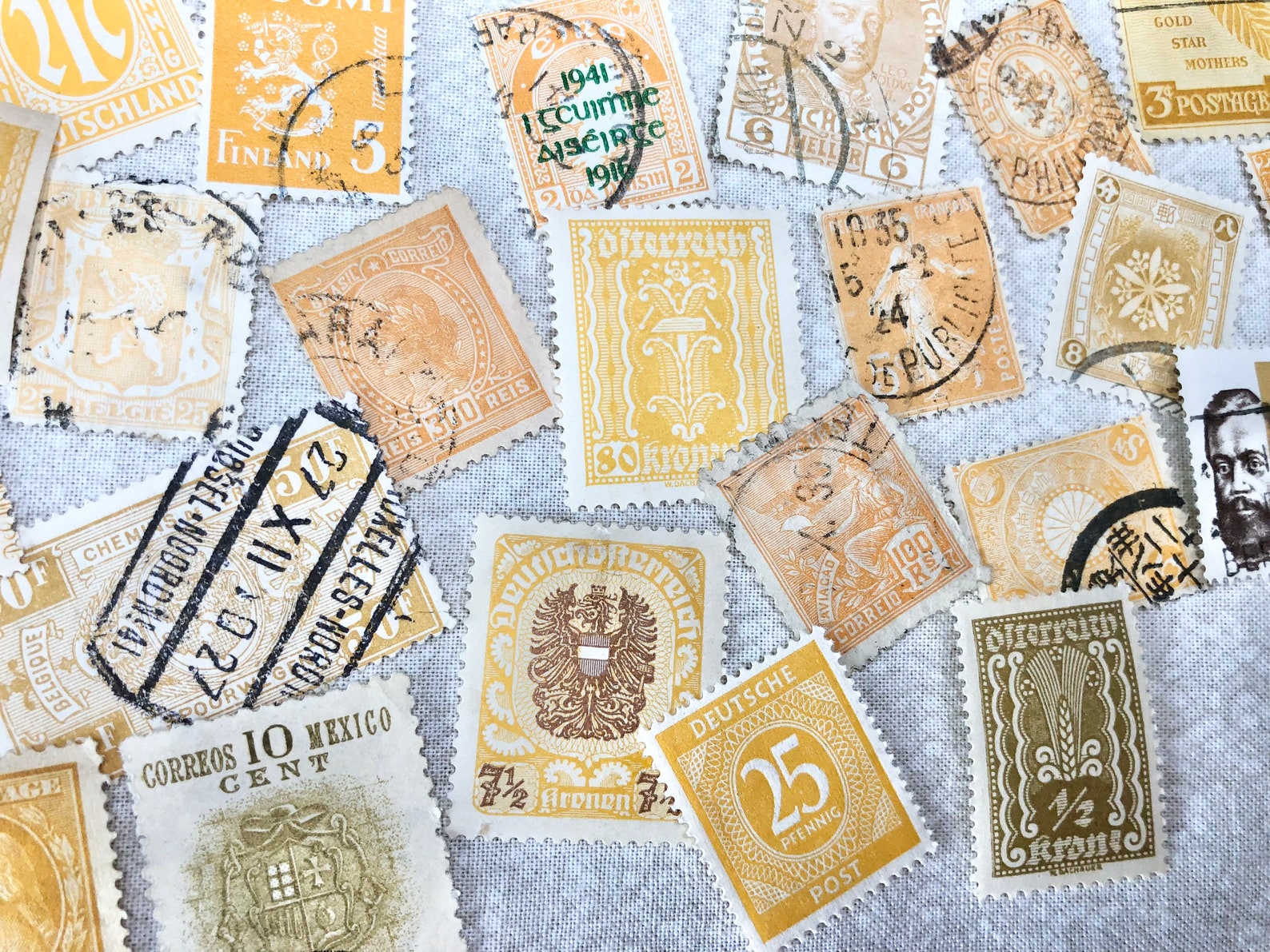 Yellow Vintage Stamp Lot 25 | Etsy