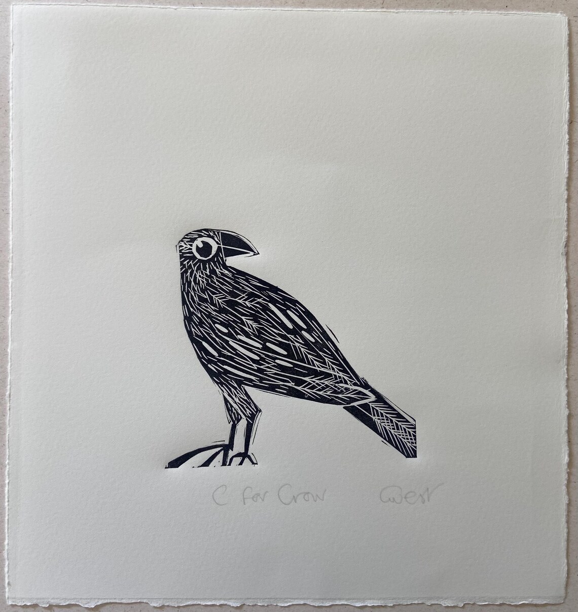 C for Crow, Handmade Linocut Artwork - Etsy
