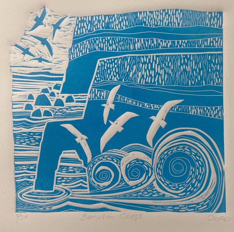 Bempton Cliffs, Limited Edition Linocut Artwork - Etsy