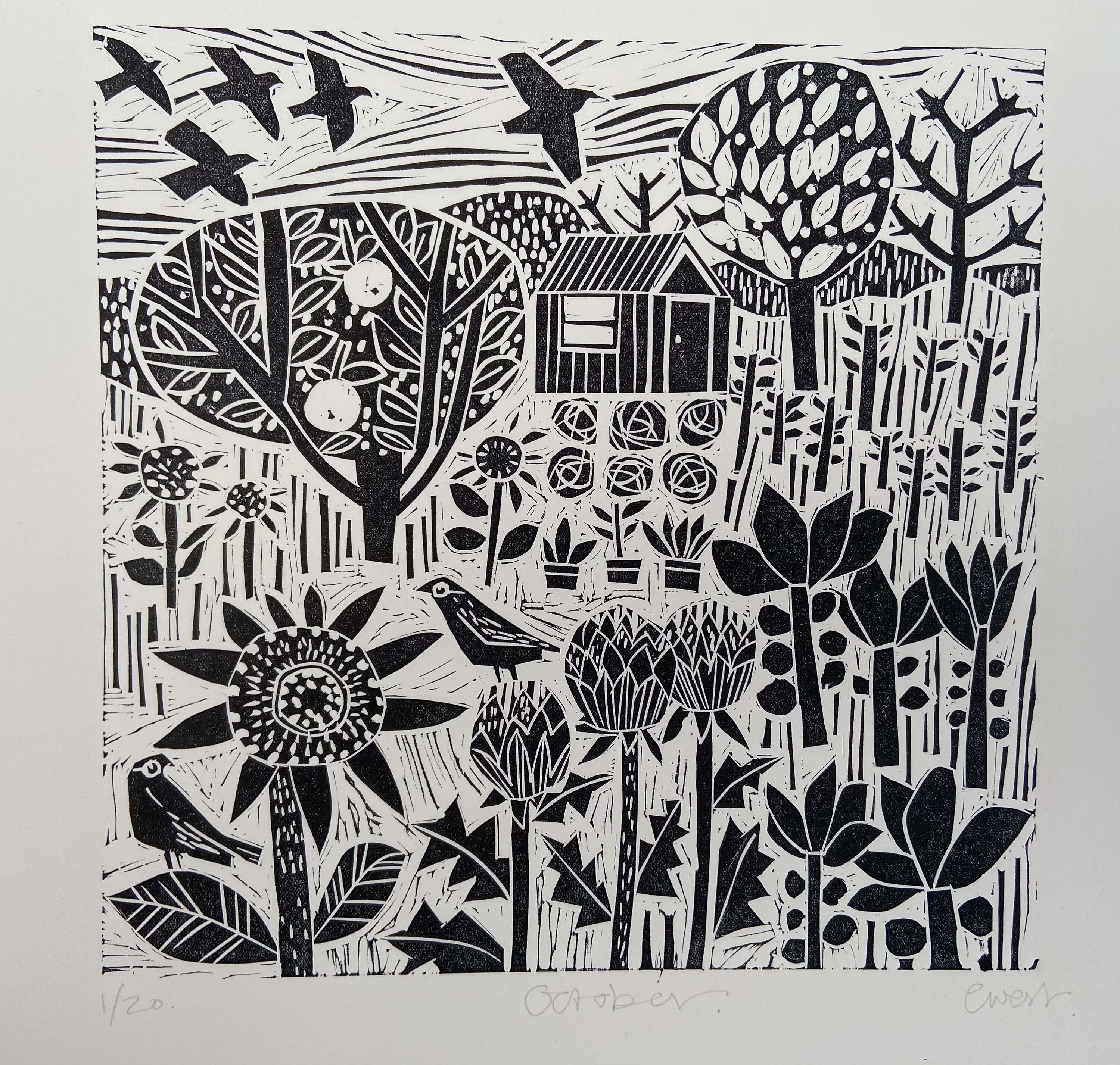 October Allotment Linocut Lino Print Relief Print - Etsy UK