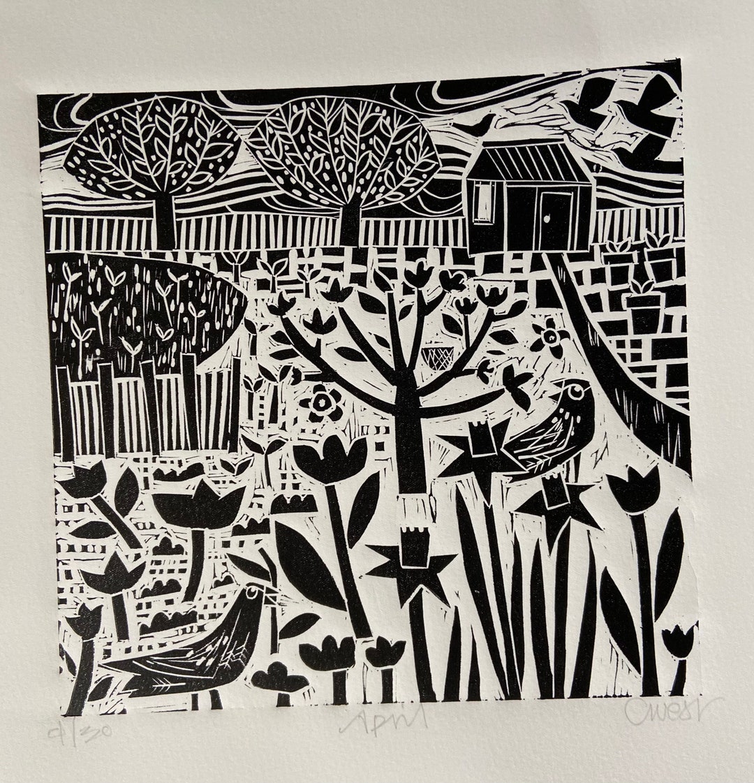 April, Allotment, Lino Print, Limited Edition - Etsy UK