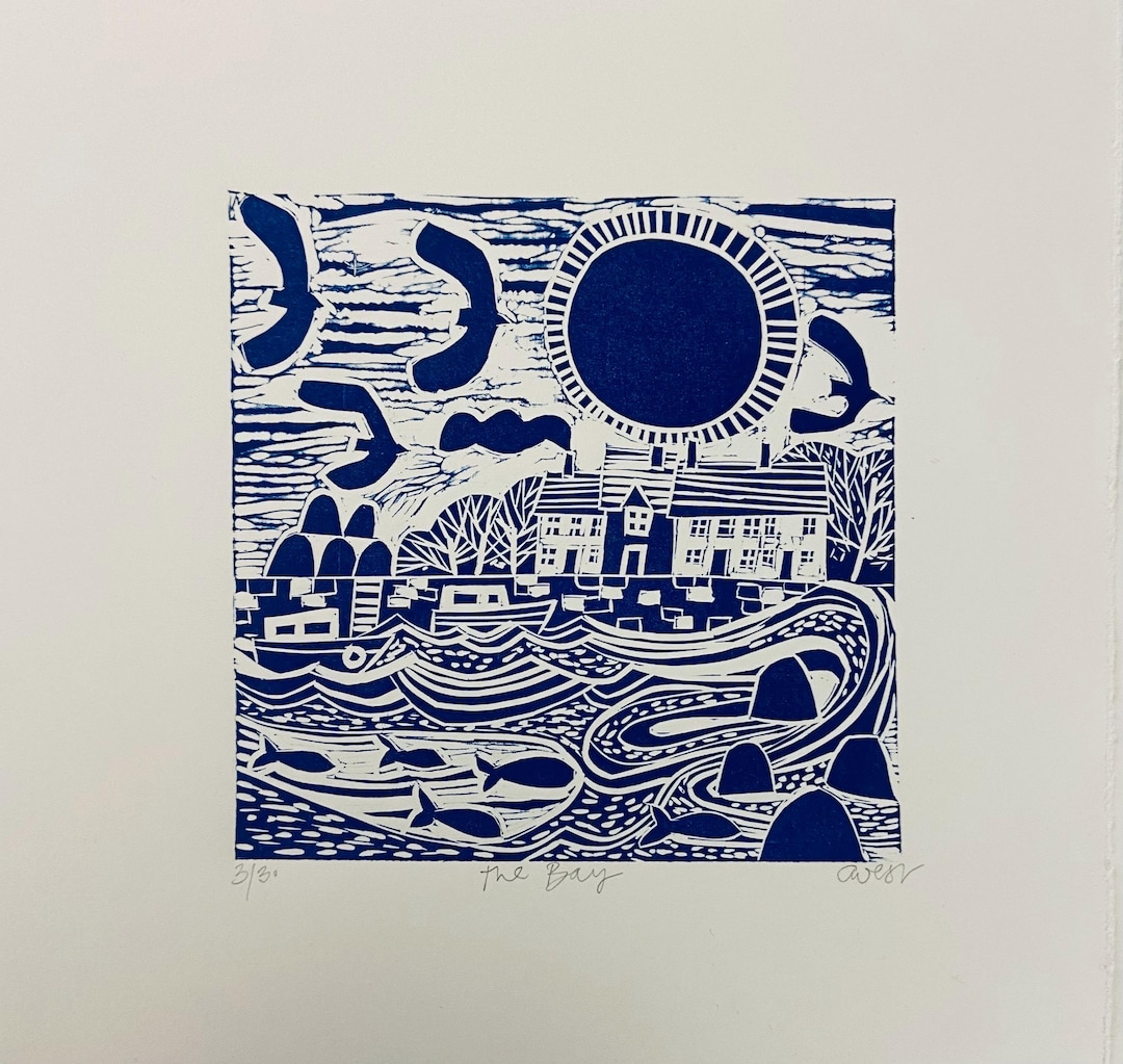 The Bay, Handmade Limited Edition Linocut Artwork. - Etsy UK