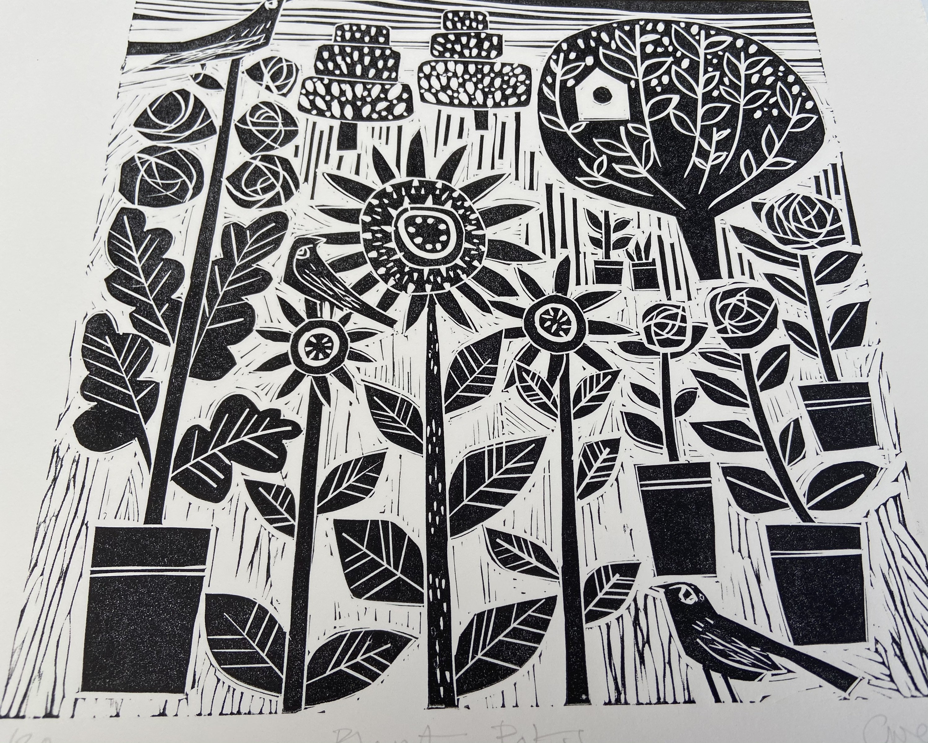 Plant pots linocut Lino print relief print | Etsy