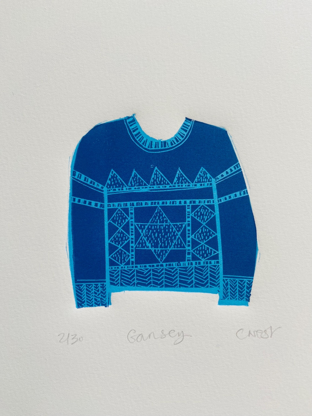 Gansey, Fisherman’s Jumper, Humber Star Design, Limited Edition Linocut ...
