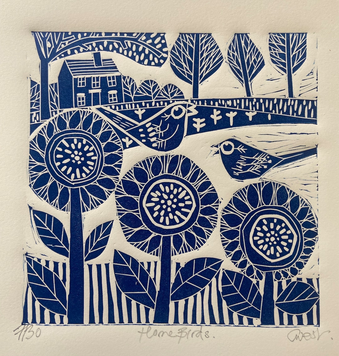 Home Birds, Limited Edition Linocut - Etsy