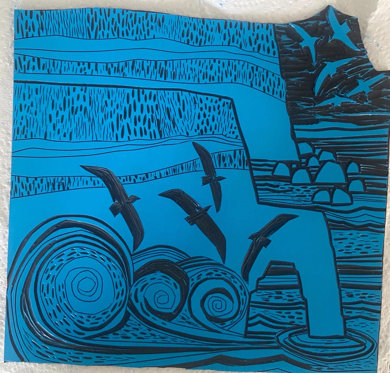 Bempton Cliffs, Limited Edition Linocut Artwork - Etsy