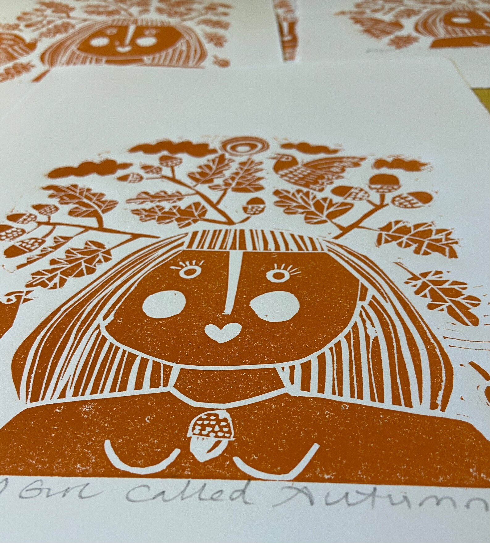 A Girl Called Autumn, Original Linocut, Lino Print - Etsy