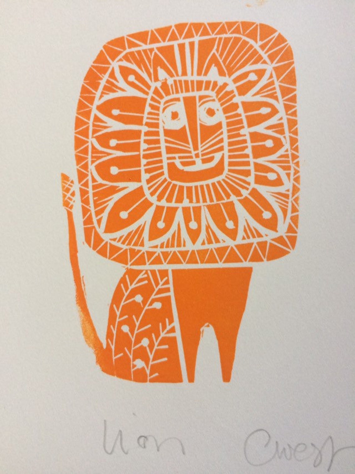 Lion Linocut Relief Print - Etsy