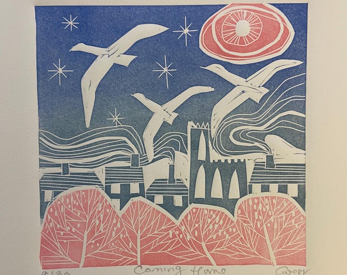 Coming Home, Handmade Linocut, Linoprint Artwork. - Etsy
