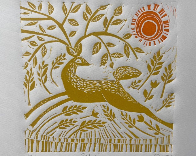 Solstice, Limited Edition Handmade Linocut Artwork Featuring Deer - Etsy