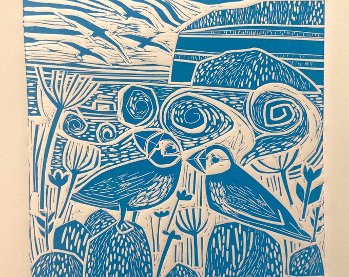 Puffins, Original Limited Edition Linocut Artwork. - Etsy