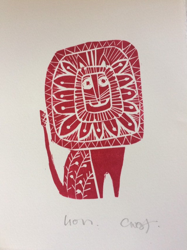 Lion Linocut Relief Print - Etsy UK