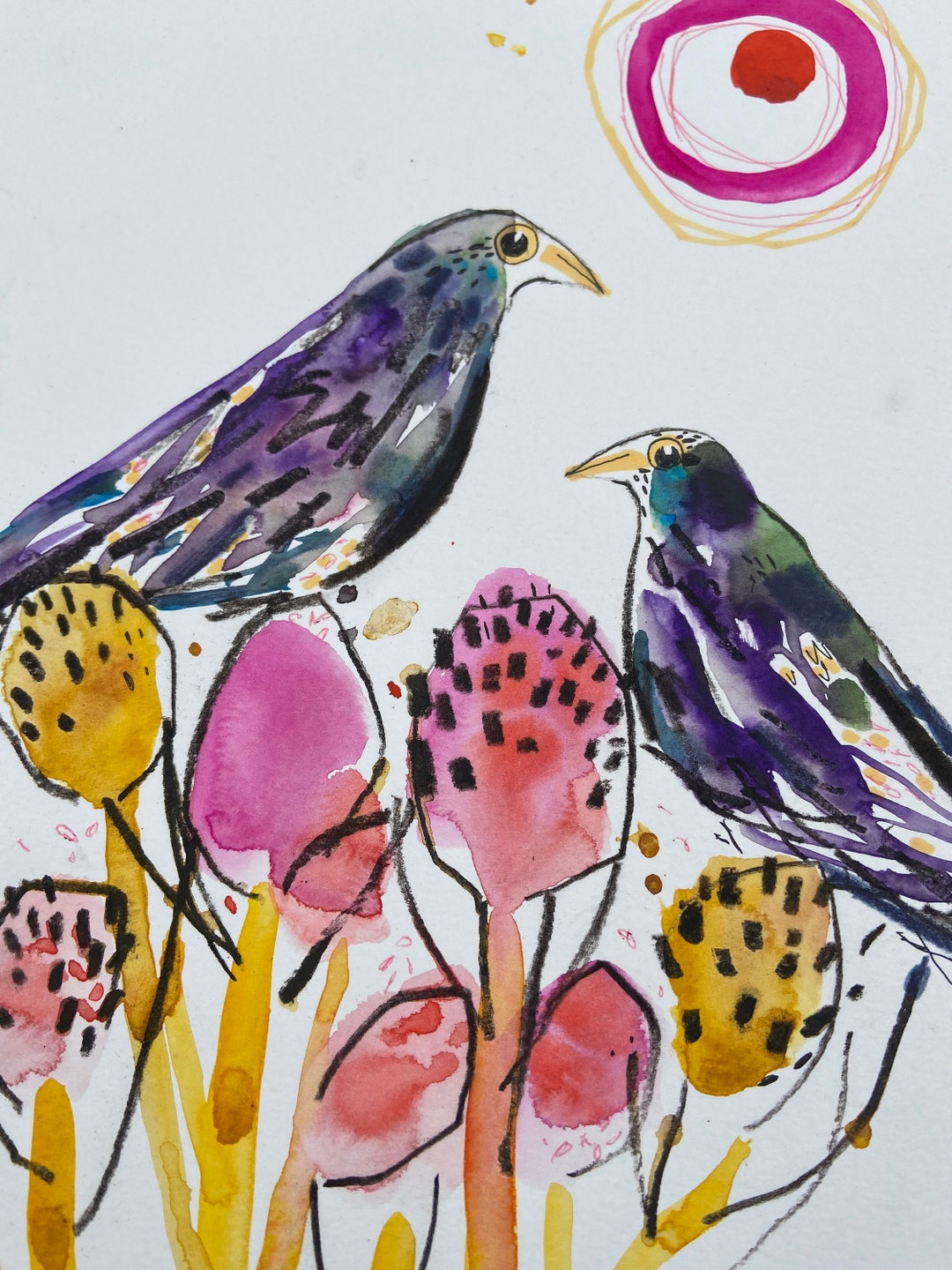Two Starlings, Original Watercolour on Paper - Etsy