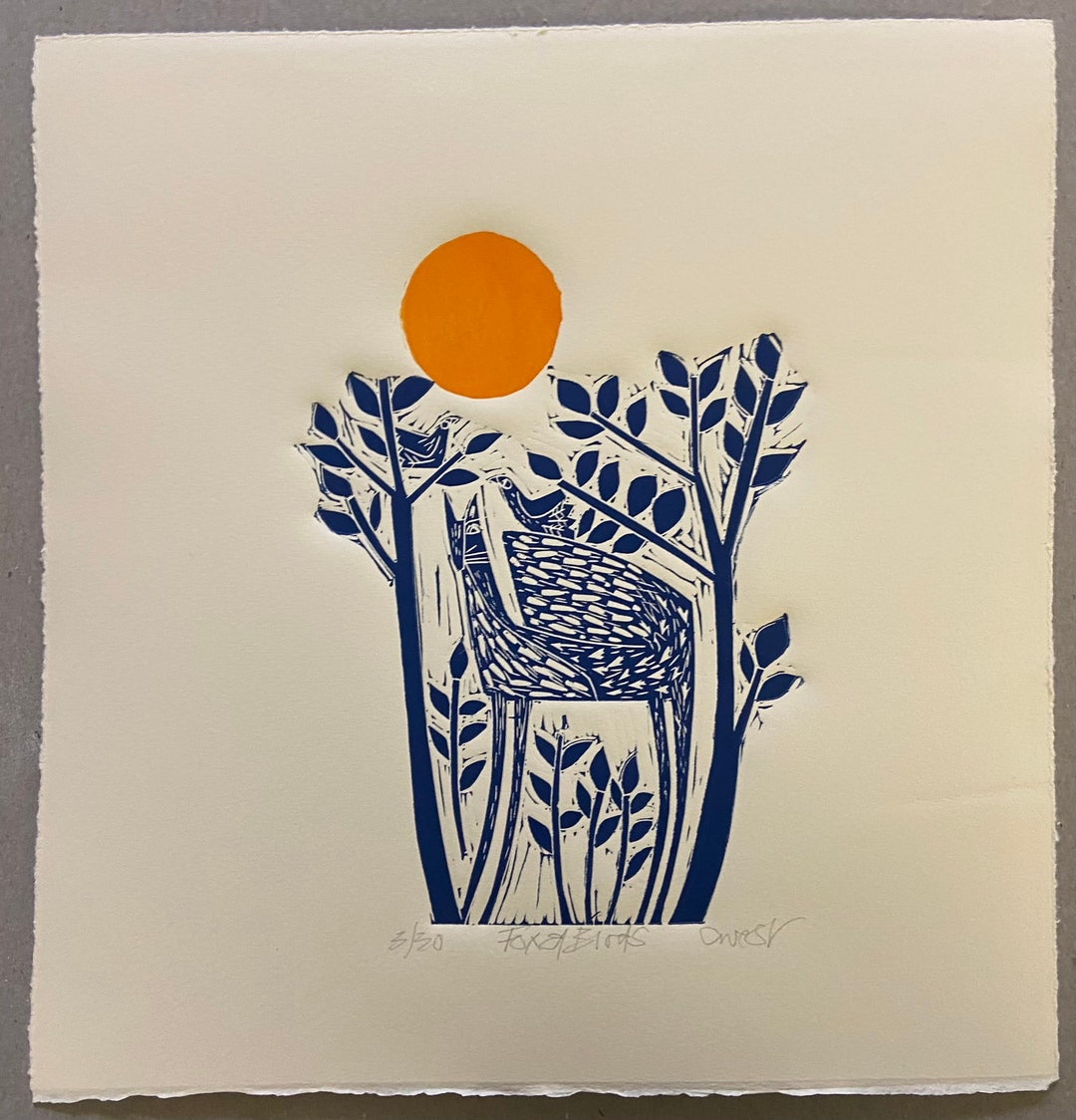 Fox and Birds, Limited Edition Linocut - Etsy