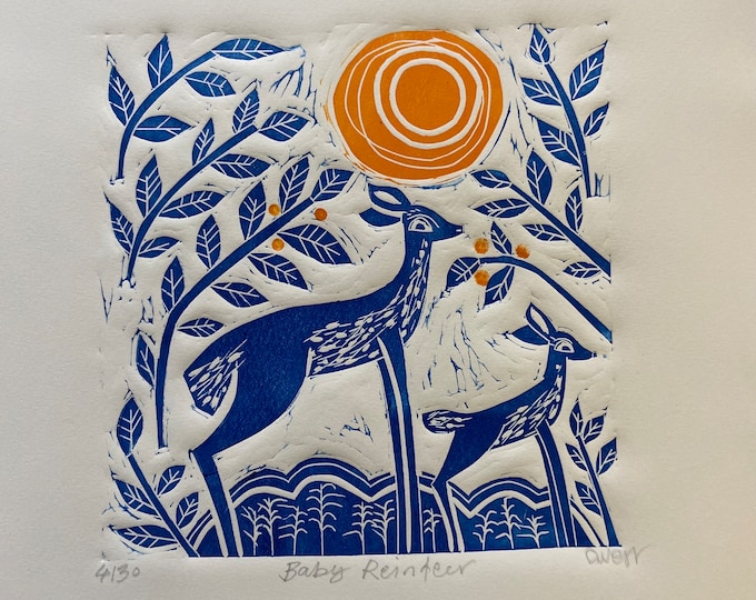 Baby Reindeer, Limited Edition Linocut Artwork - Etsy
