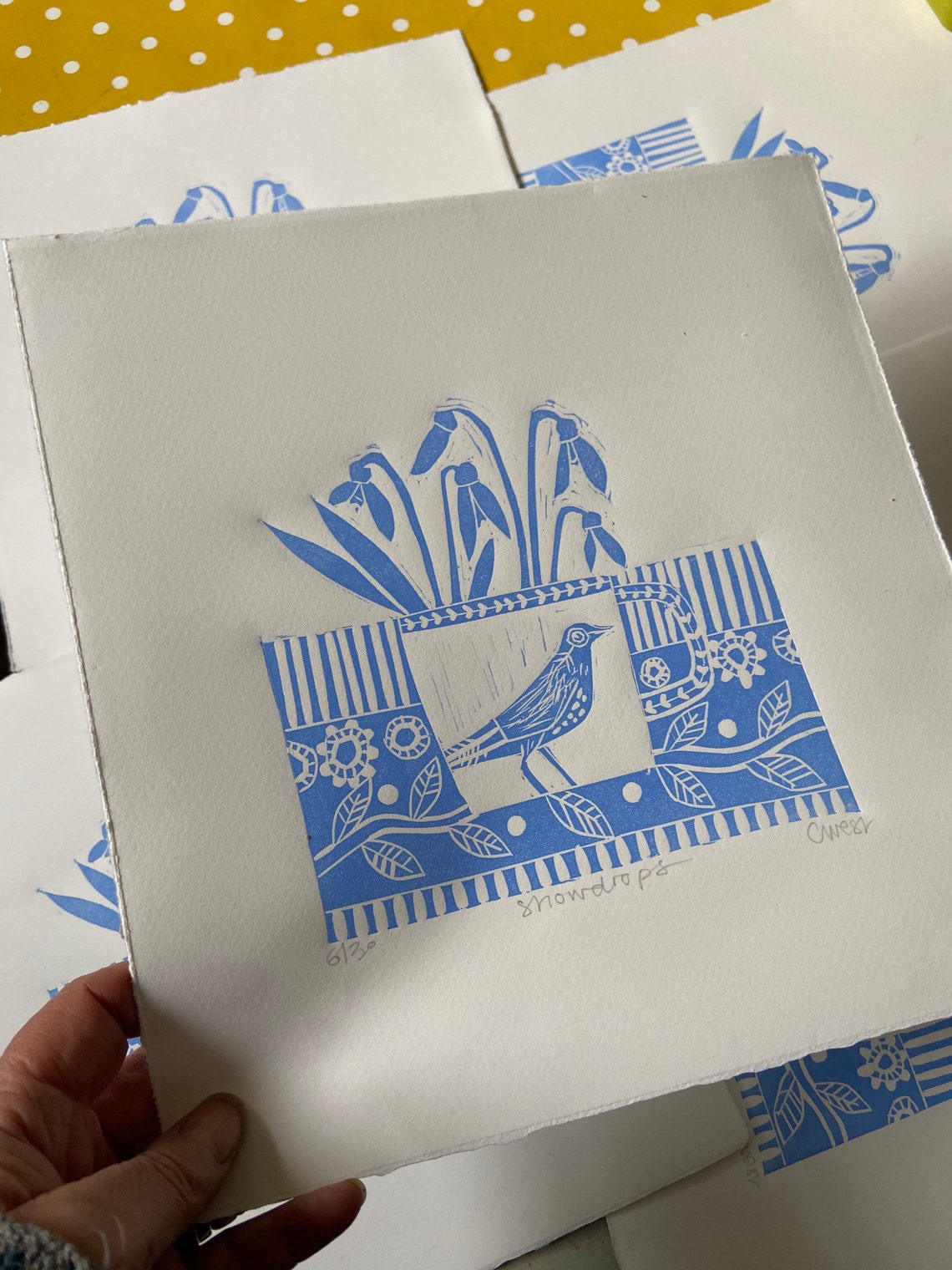 Snowdrops, Limited Edition Linocut Artwork. - Etsy
