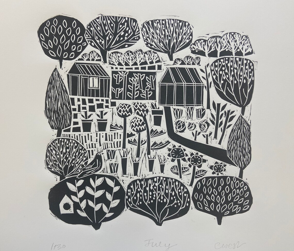 July Allotment Linocut, Lino Print - Etsy