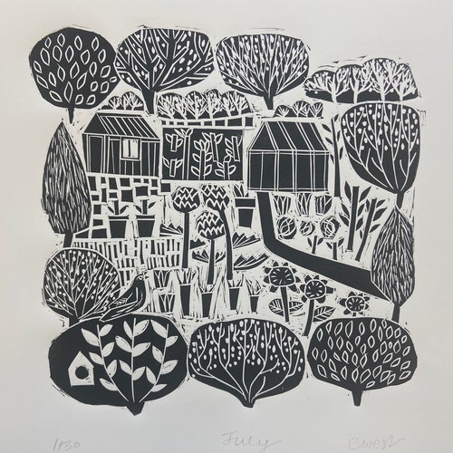 Burton Bushes Linocut Lino Print Relief Print - Etsy