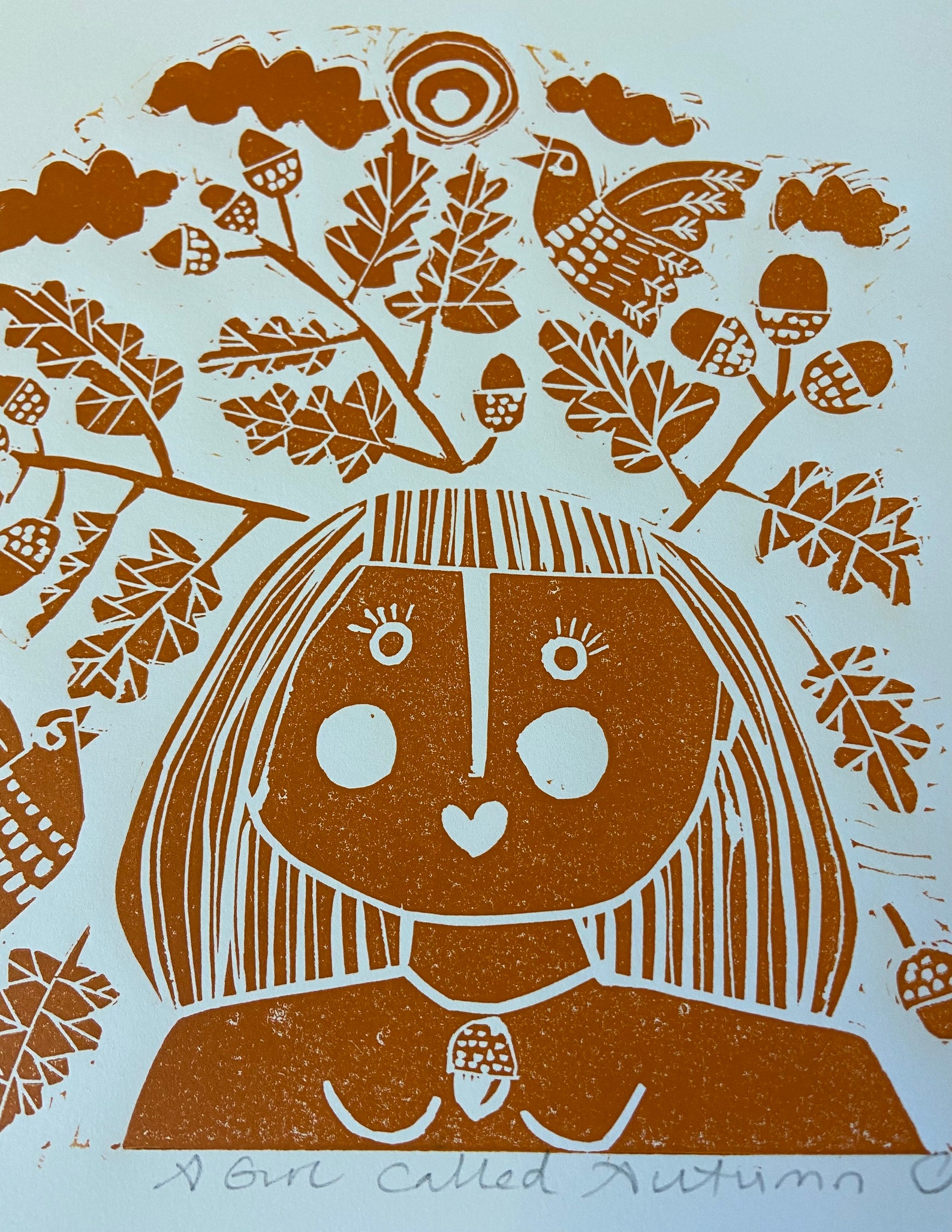 A Girl Called Autumn, Original Linocut, Lino Print - Etsy