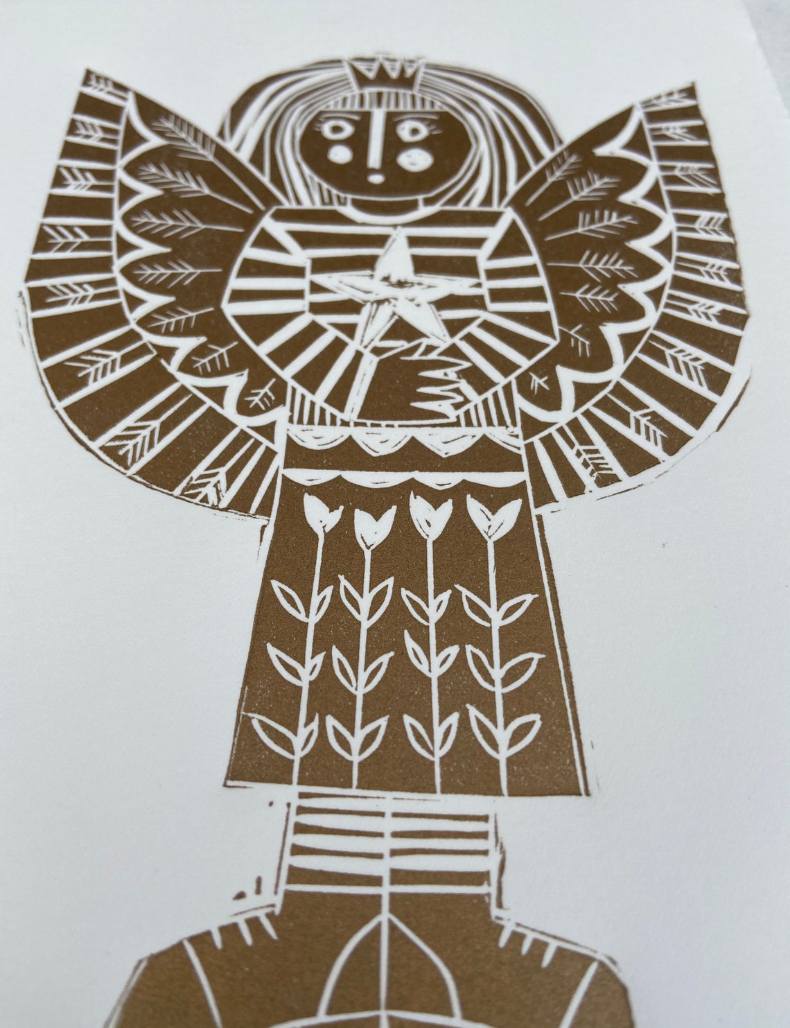 Star Angel Lino Cut Relief Print Lino Print - Etsy UK