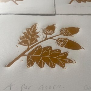 A for Acorn Handmade Linocut Artwork - Etsy UK