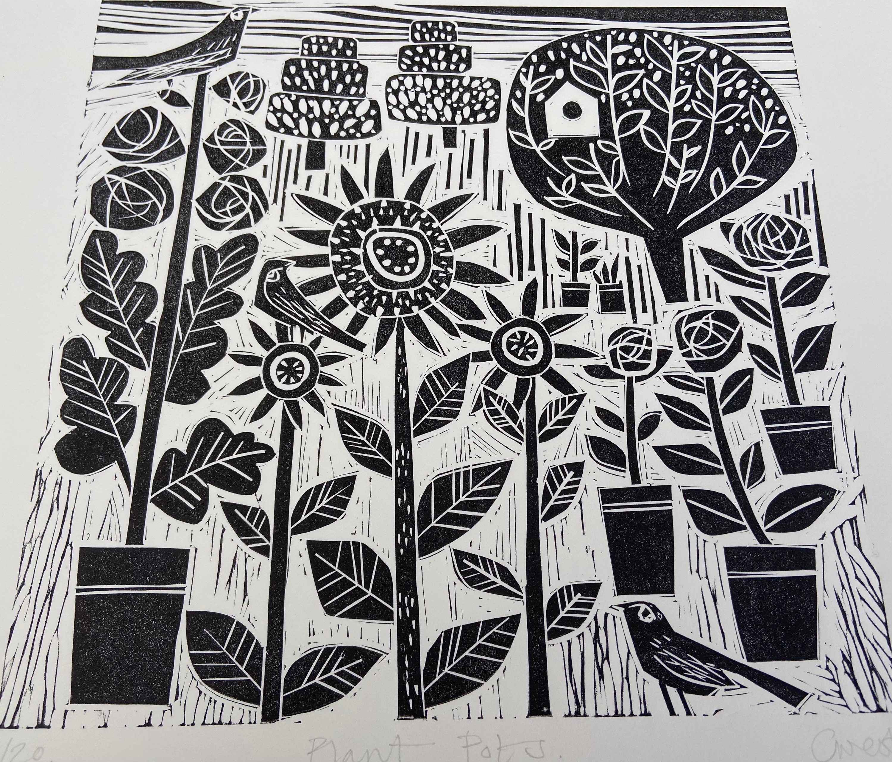 Plant Pots Linocut, Lino Print , Relief Print - Etsy